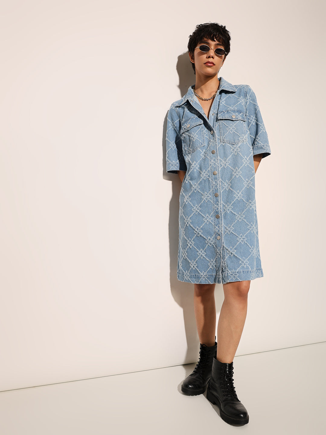 ONLY Blue Buttoned Denim Dress