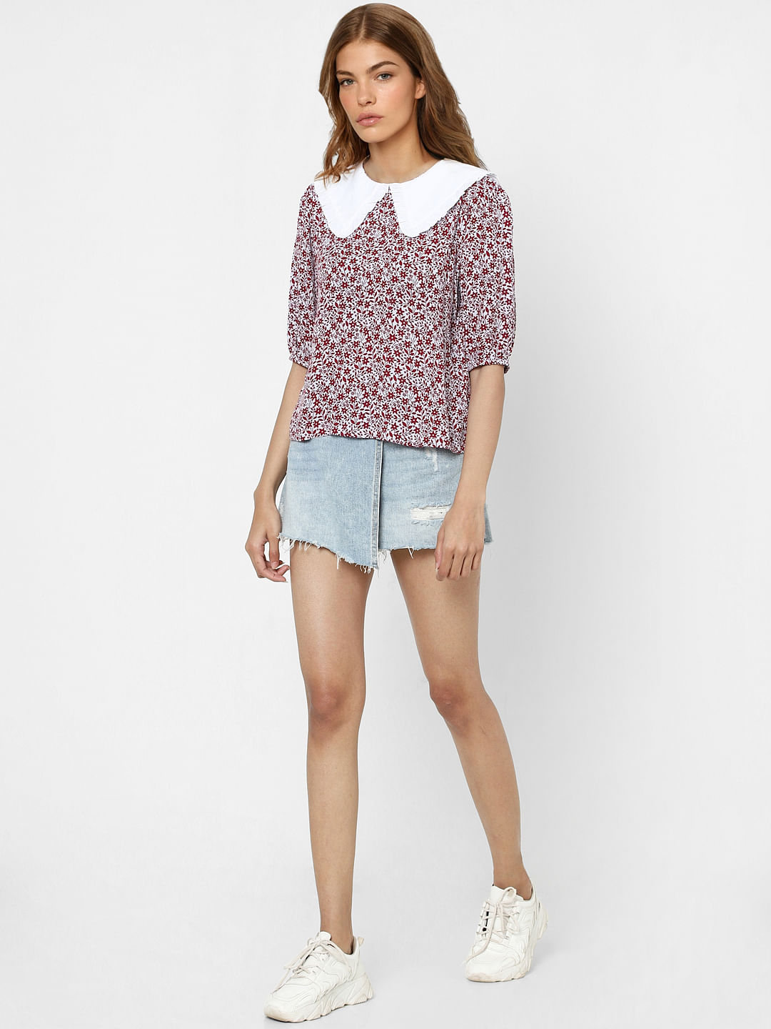 White Floral Peter Pan Collar Top