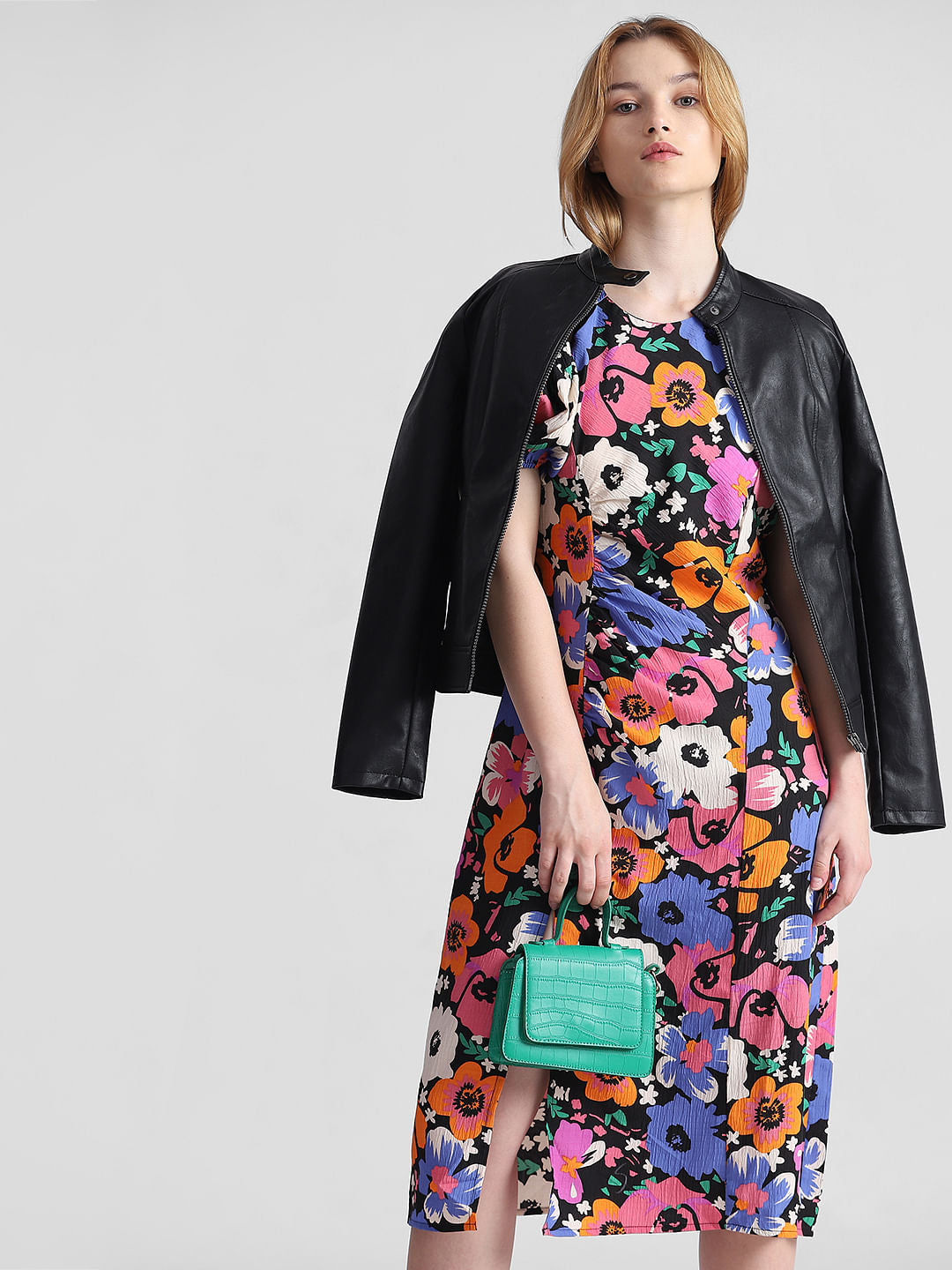 Multi-Coloured Floral Midi Dress