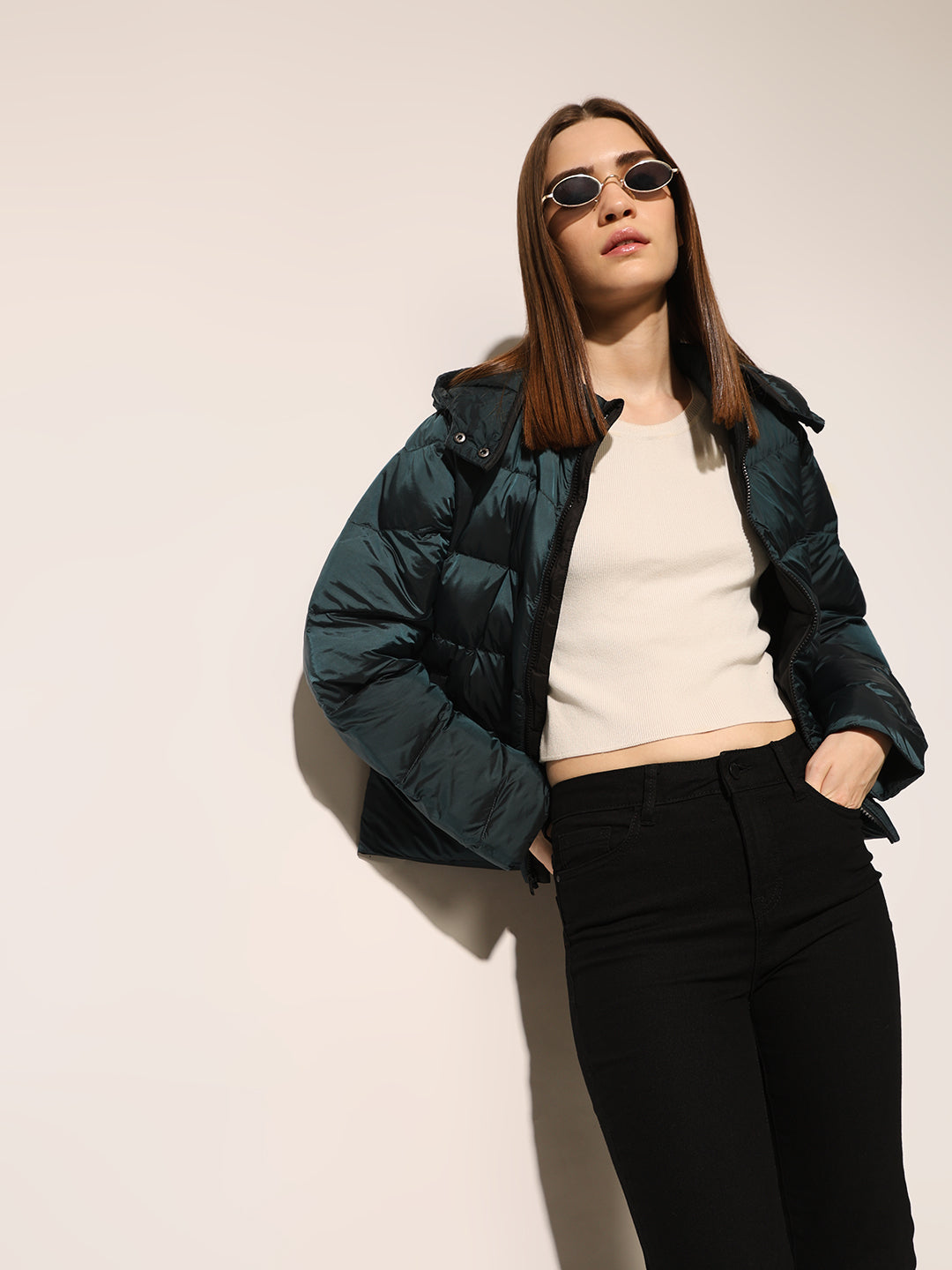ONLY Turquoise Blue Hooded Puffer Jacket