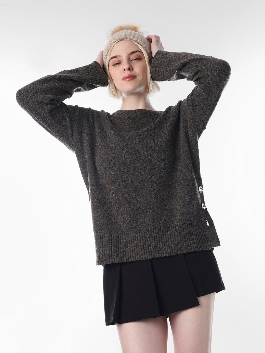 Chocolate Brown O-Neck Pullover