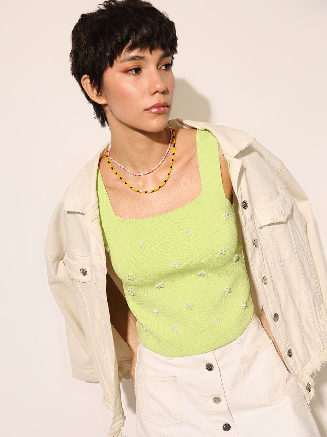 ONLY Green Embellished Knit Top