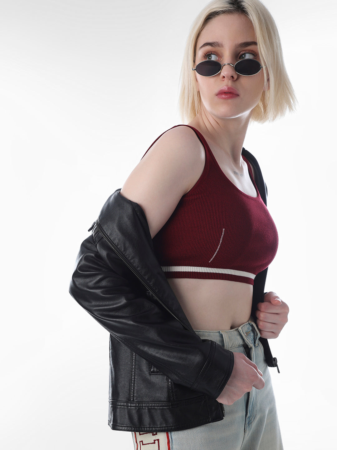 Maroon Rib-Knit Crop Top