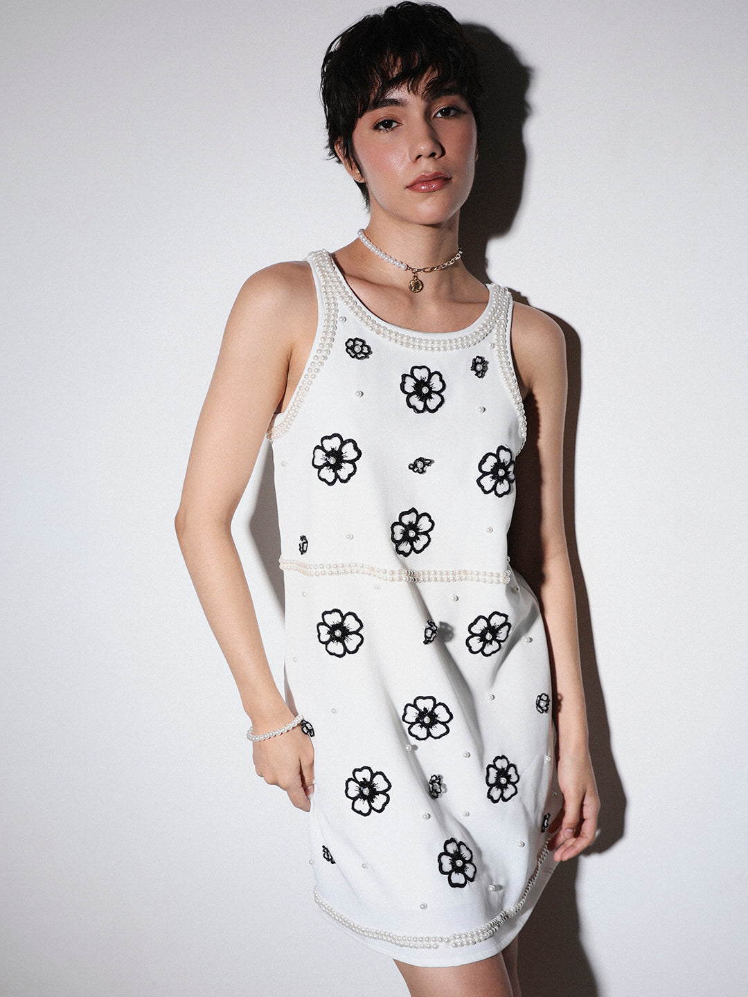 Pearl Embellished Short Dress